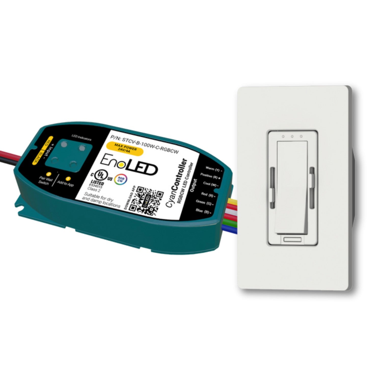 Smart RGB+CCT LED Controller and Wall Switch System ~ EnoLED Cyan RGBC