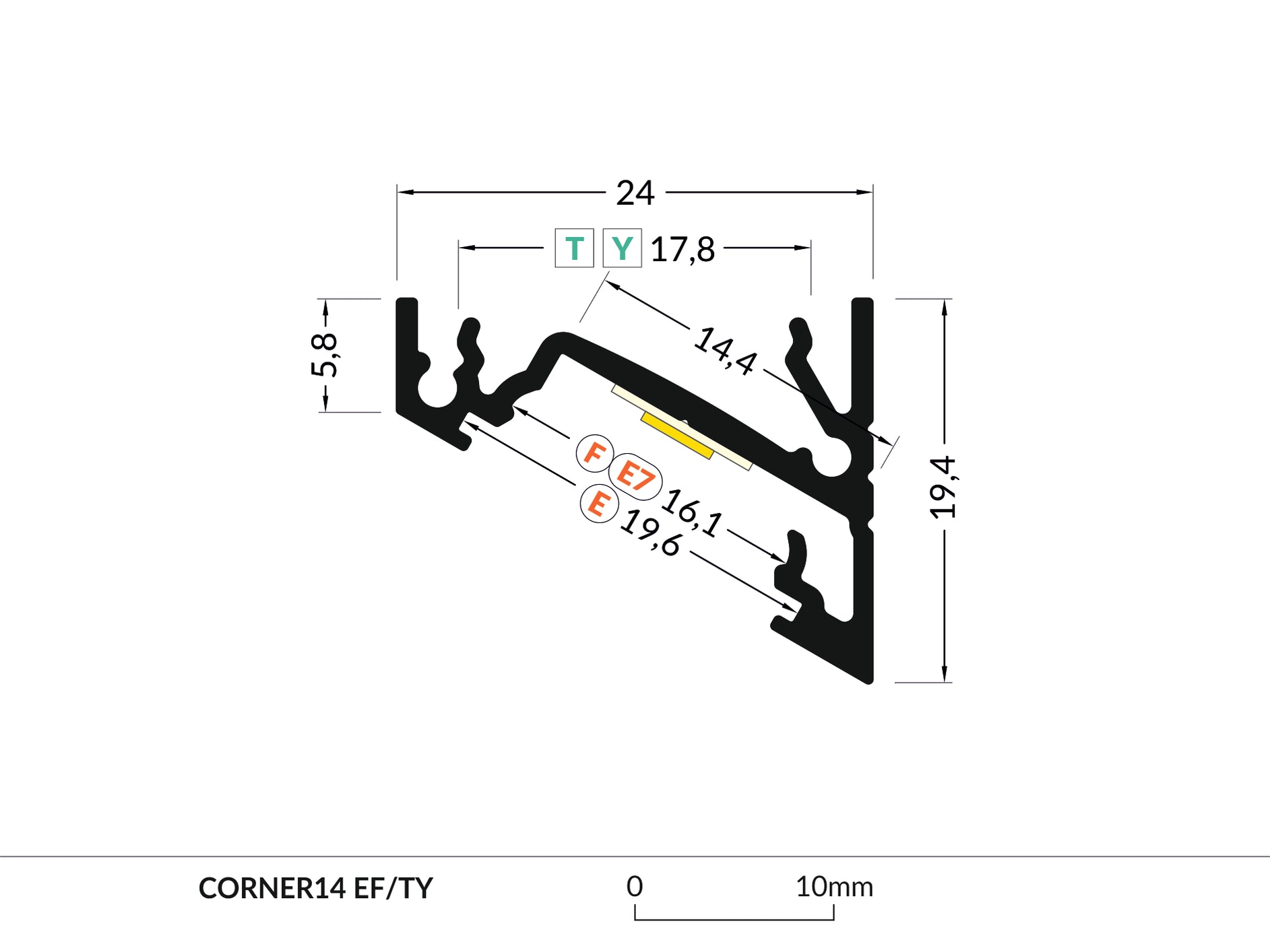 30/60 Degree Corner LED Channel ~ Model Corner14 For Sale