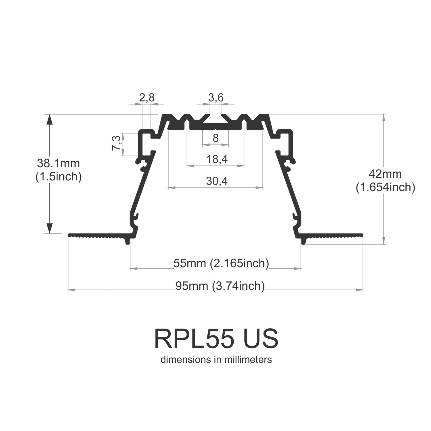 2" Plaster-in Trimless LED Drywall Profile RPL55 US For Sale