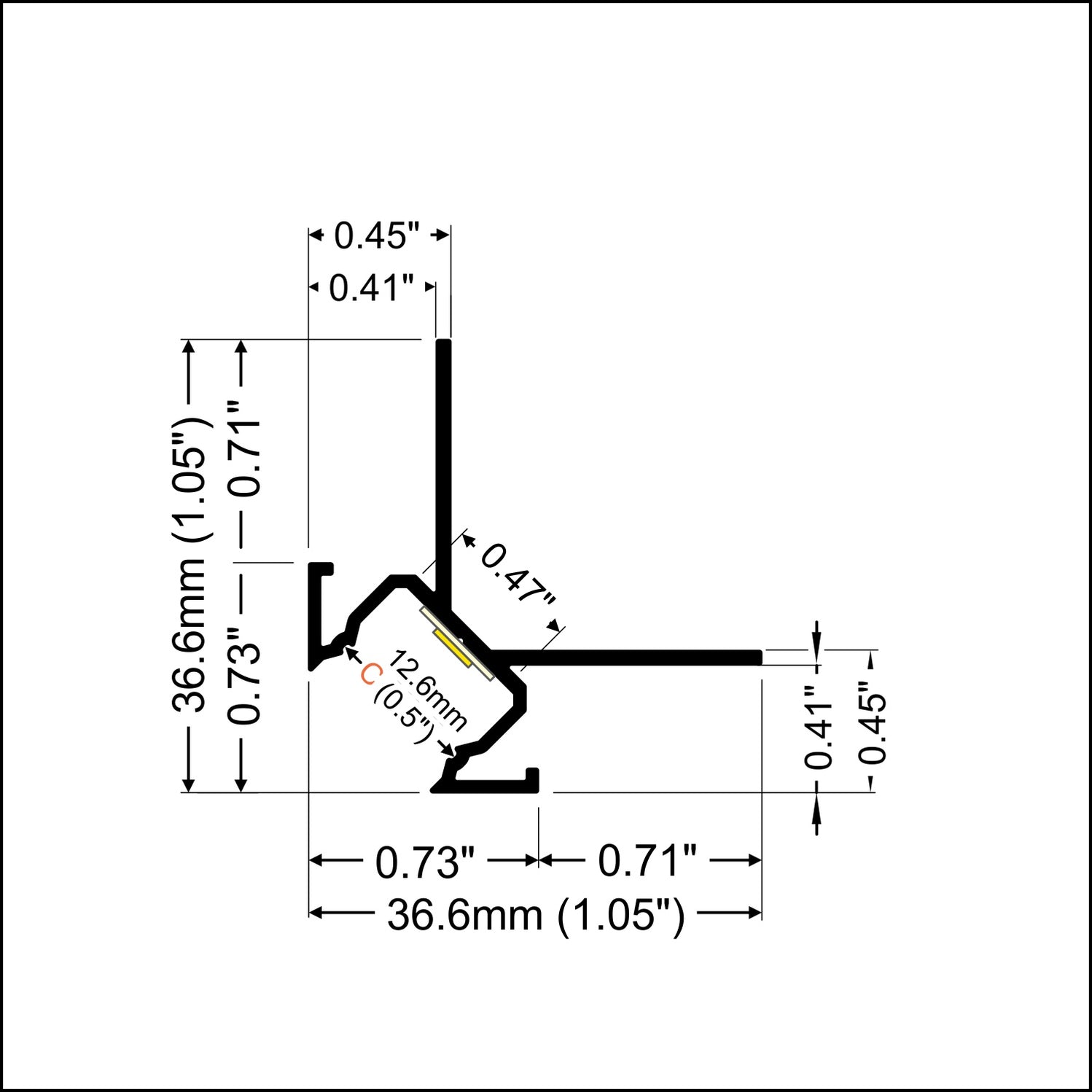 Tile Edge LED Channel Uni-Tile12 270Deg For Sale | Best Prices